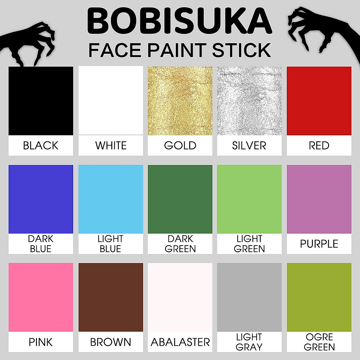 BOBISUKA Face Body White Paint Stick, Clown Makeup Eye Black Sticks for Sports, White Foundation Face Painting Kit for Halloween Skeleton Vampire Mime Skull Joker Special Effects Cosplay SFX Costume