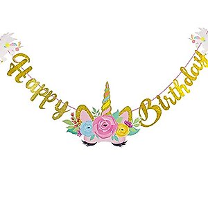 Unicorn Happy Birthday Banner Unicorn Party Supplies Decorations for Birthday Party Cute Fantasy Fairy Girls Party Home Decor