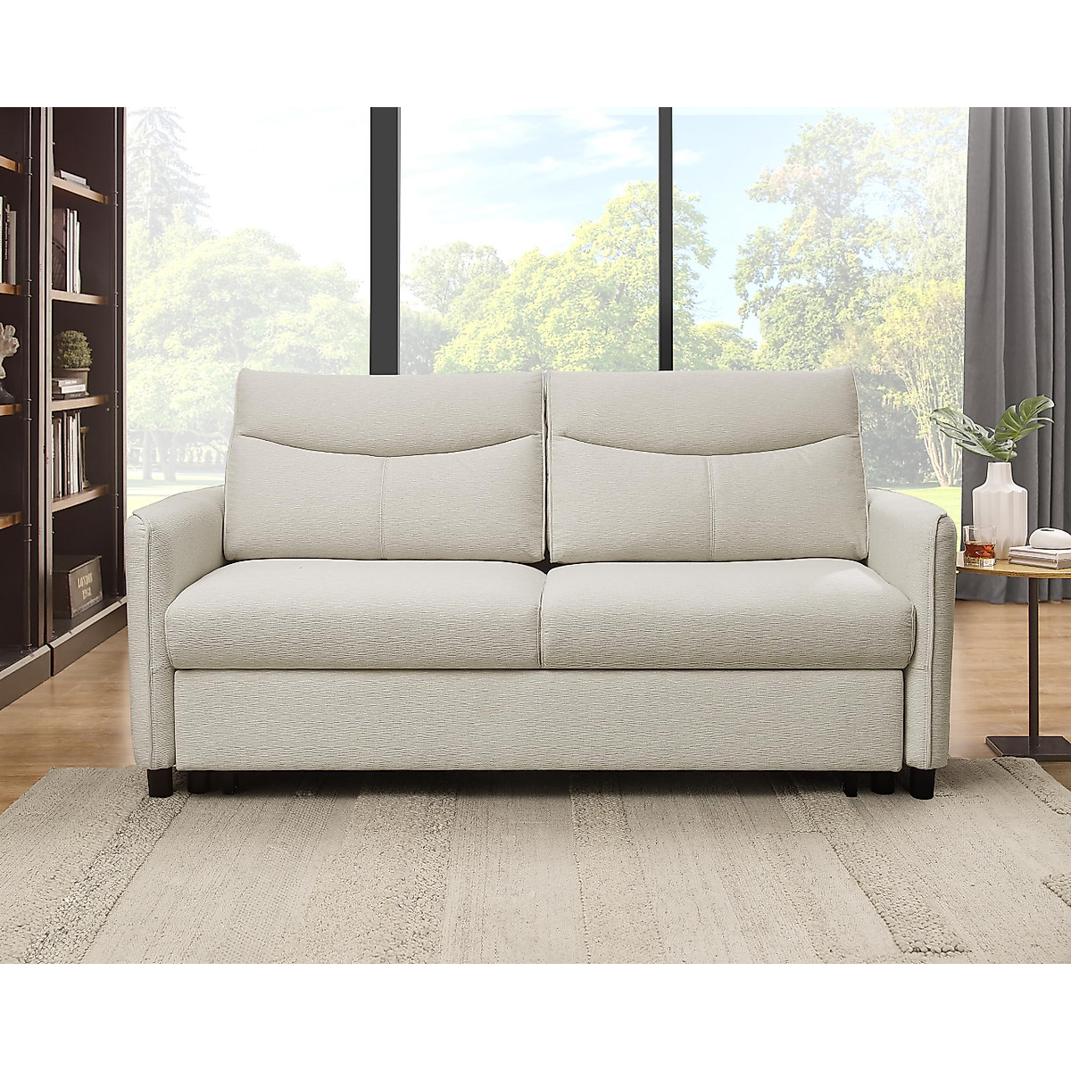 THSUPER 75-Inch Queen Size Convertible Sleeper Sofa Bed, Comfortable Pull-Out Futon Loveseat, Full Love Seat for RV Small Spaces, Hide-A-Bed Fold Out Couch - Beige