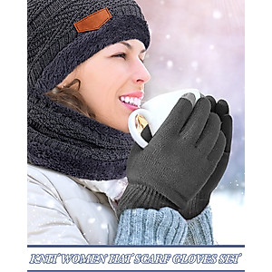 6 Pcs Men Womens Winter Hat Glove Scarf Sets Beanie Scarf Touchscreen Gloves Knit Skull Cap Fleece Neck Warm Scarf Mitten (Black, Gray)