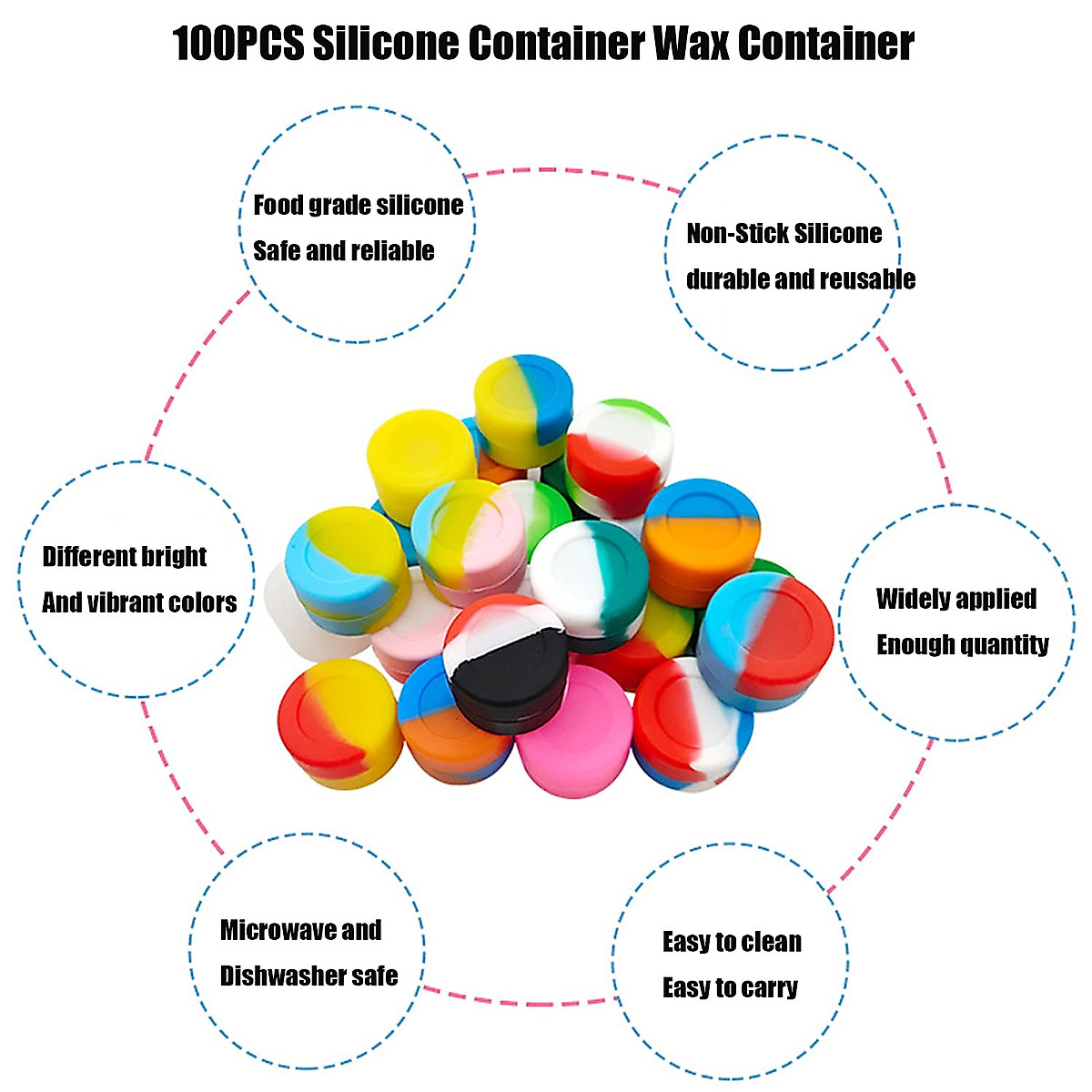 100 Pcs Silicone Wax Containers 3ML Multi Use Non Stick Wax Oil Storage Jars multicolour Food Grade