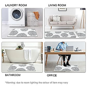 Gray Cushioned Anti Fatigue Kitchen Rugs Set of 2, Waterproof Non Slip, PVC Leather Memory Foam, 17.3''x 28''+17.3'' x 47''