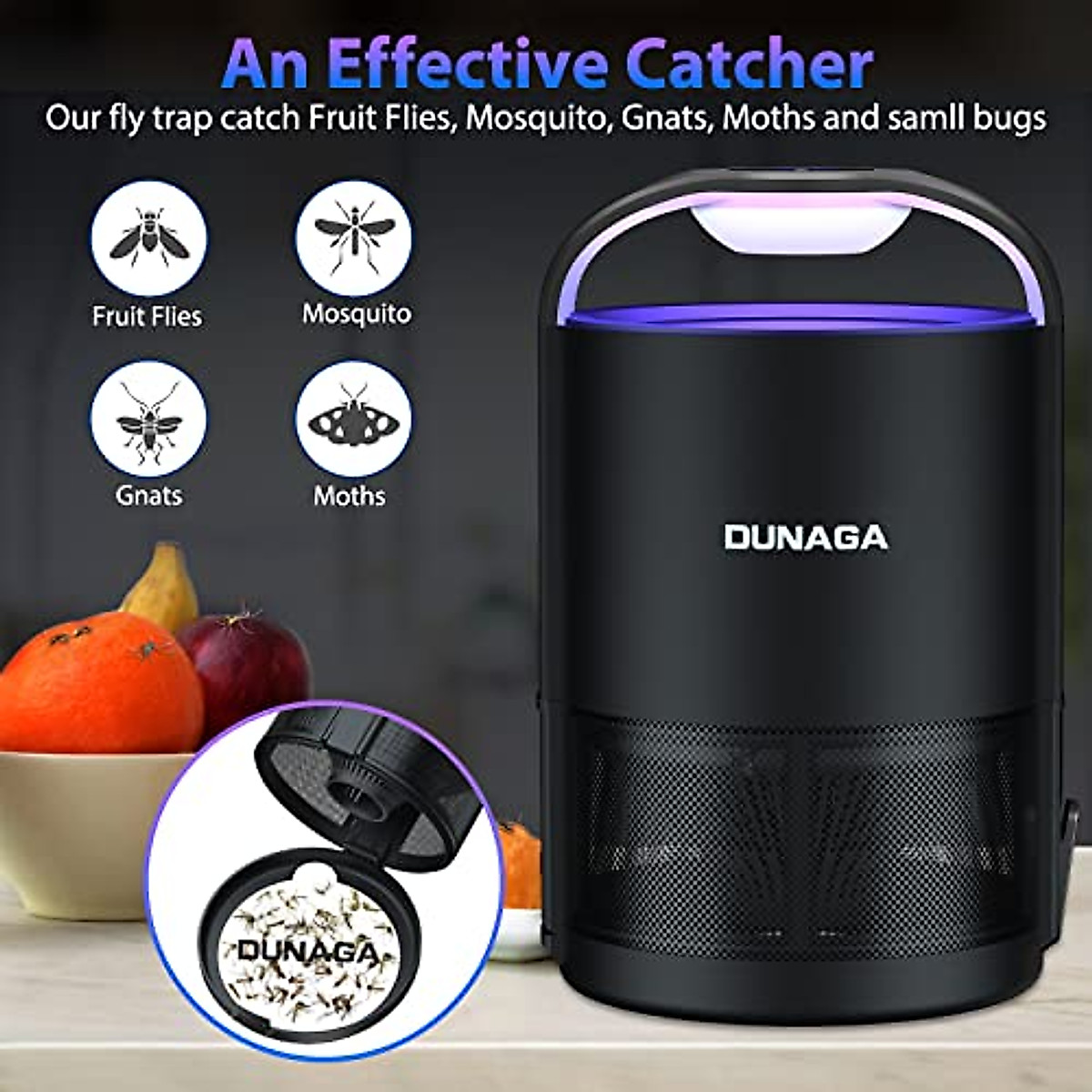 DUNAGA Fly Traps Indoor, Fruit Fly Traps, Gnat Traps, Mosquito Traps, Insect Traps Indoor with 10 Sticky Glue Boards, Black