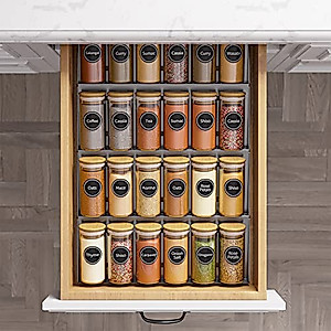 SpaceAid 24 Pcs Spice Jars with Bamboo Lids and Labels, Empty 4oz Glass Spice Bottles, Minimalist Farmhouse Spice Labels Stickers with Funnel, Seasoning Containers for Spice Rack, Cabinet and Drawer