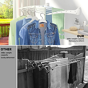 ZMBESUP Wall Mounted Clothes Drying Rack, 40" Wide with 7 Stainless Steel Rods Drying Rack for Hanging Clothes Space Saving Design, 60 lb Capacity Foldable Laundry Clothes Drying Rack White