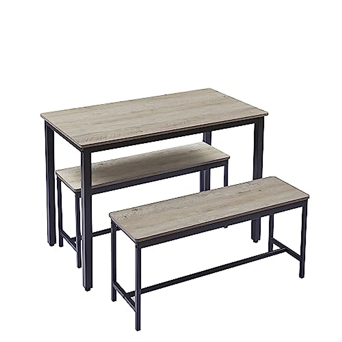 CANJUXK Dining Table Set, Bar Table with 2 Dining Benches, Kitchen Table Counter with Chairs, Industrial for Kitchen Breakfast Table, Living Room, Party Room, Grey.43.3″L x 23.6″W x 29.9″H