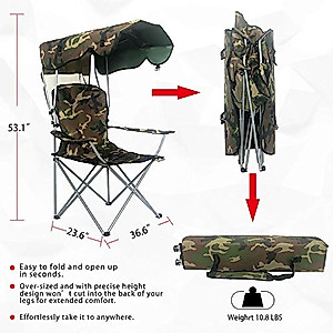 BDL Camp Chairs with Shade Canopy Chair Folding Camping Recliner Support 380 LBS， with A Cup Holders and Carry Bag, for Outdoor Beach Camp Park Patio