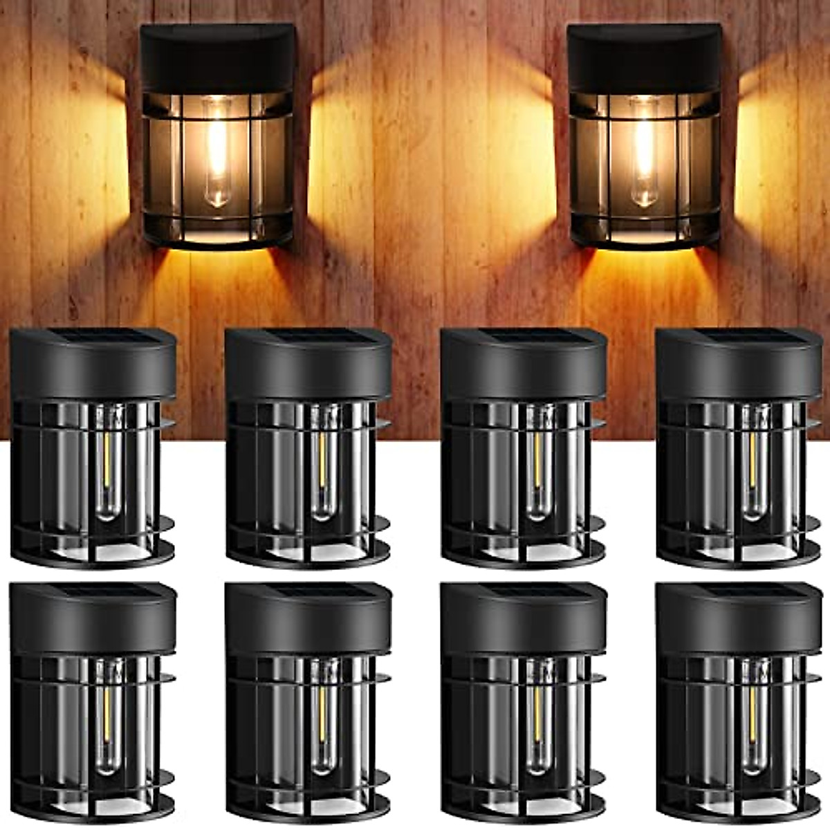 Outdoor Solar Fence Lights, Solar Garden Decorative Lights, Waterproof Solar Lights for Wall, Patio, Stairs, Backyard, Steps, Fence Decor,8 Pack