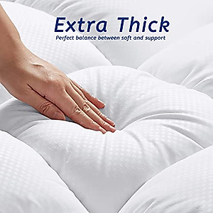 Queen Size Mattress Topper for Back Pain, Cooling Extra Thick Mattress Pad Cover with 8-21 inch Deep Pocket, Plush Pillow Top Mattress Topper Overfilled with Down Alternative, Queen Size, White