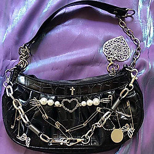 Goth Purse Gothic Purse Aesthetic Purse Goth Bag for Women PU Purse Shoulder Bag for Women Y2K Fashion (Black)