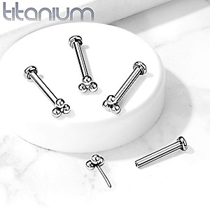 Dynamique Implant Grade Titanium Threadless Push in Labret With Triangular Trinity Ball Cluster Top (Sold Per Piece)