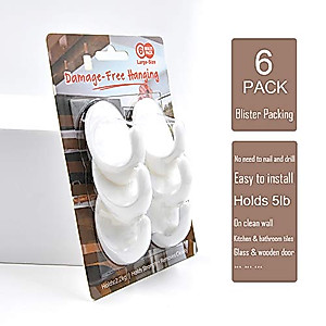 sunshine99 Adhesive Hooks，Damage-Free Hanging Wall Hook Large Utility Pothook Strong Waterproof Hanger for Robe, Coat, Towel, Keys, Bags, Home, Kitchen, Bathroom,Office (Large-Size)(6Pack White)