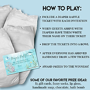 Amanda Creation Underwater Cute Sea Life Diaper Raffle Tickets for Baby Showers, 20 2" X 3” Double Sided Insert Cards for Games, Bring a Pack of Diapers to Win Favors & Prizes!