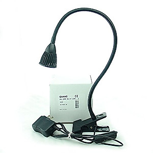 QUANS 5W Clip on Clamp Gooseneck COB LED Desk Table Light lamp Cool White 19inch Neck Black