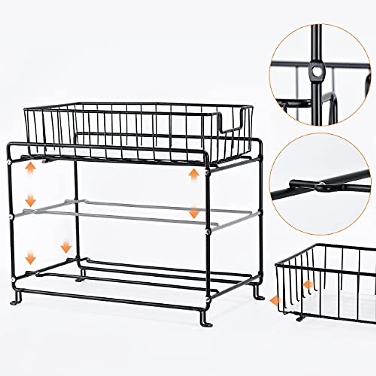 SUFAUY Pull-Out Sliding Drawer, 2 Tier Cabinet Organizer Metal Basket for Countertop Bathroom Storage, 123456