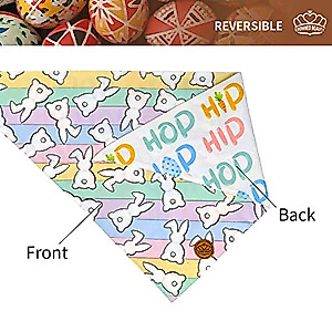 Crowned Beauty Easter Dog Bandanas Large 2 Pack, Bunnies Hip Hop Set, Carrots Polka Dots Adjustable Triangle Holiday Reversible Scarves for Medium Large Extra Large Dogs Pets
