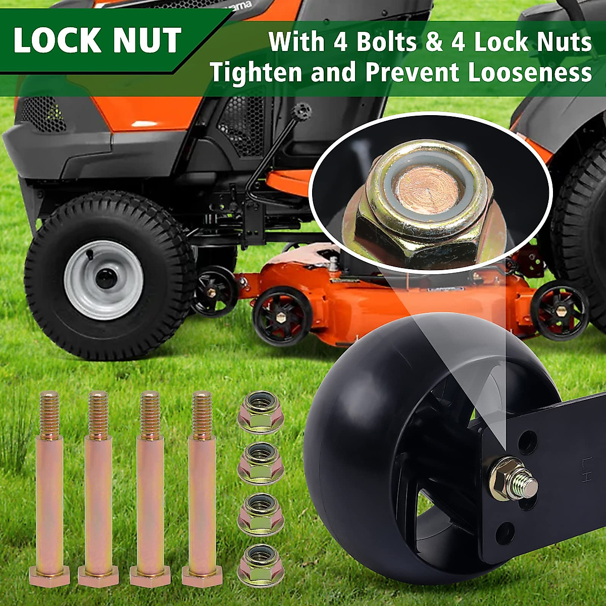 CheeMuii 4 Pack Deck Gauge Wheels Kit Fit for Most 42" 46'' 48'' 50" 52'' and 54" Decks Replace for Husqvarna 532174873 589527301 for Cub Cadet 753-04856A for MTD 133957 174873 734-03058, etc