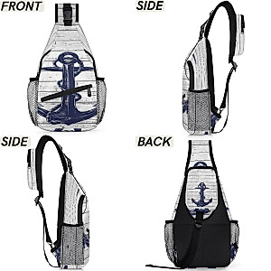 Anchor Wooden Sling Bag Crossbody Backpack Casual Chest Shoulder Daypacks For Cycling Hiking Travel