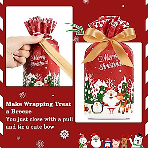 HRX Package 50pcs Christmas Treat Bags Drawstring, 5.8x9x2.4inch Holiday Goodie Bags Small Christmas Gift Bags for Candy Cookie gift giving