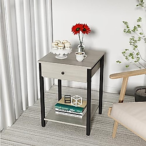 Ecoprsio Nightstand Set of 2 Modern End Table Side Table with Drawer and Storage Shelf Wood Night Stand Greige Bedside Table for Bedroom, Living Room, Sofa Couch, Hall, Easy Assembly, Greige