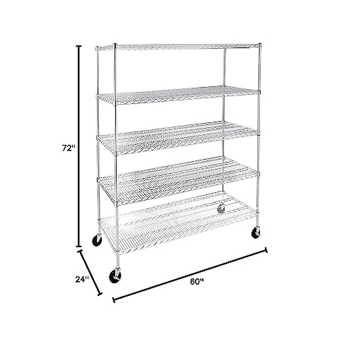 AmazonCommercial Heavy-Duty 5-Tier Steel Wire Shelving with Optional Wheels, NSF Certified, 60" W x 24" D, Chrome