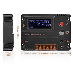 GHB 20A 12V 24V Solar Charge Controller Auto Switch LCD Solar Panel Battery Regulator Charge Controller Overload Protection Temperature Compensation