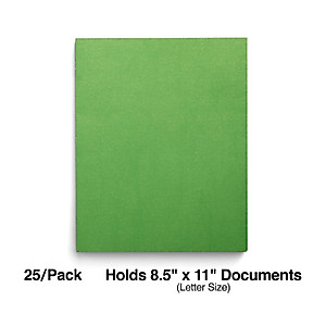 Staples 578510 School Grade 2 Pocket Folder with Fasteners Green 25/Box