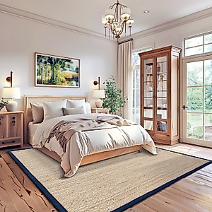 nuLOOM 4x6 Elijah Seagrass Area Rug, Navy, Solid Farmhouse Style, Cotton Bordered, Basketweave, Natural Fiber, For Bedroom, Dining Room, Living Room, Hallway, Office, Kitchen, Entryway