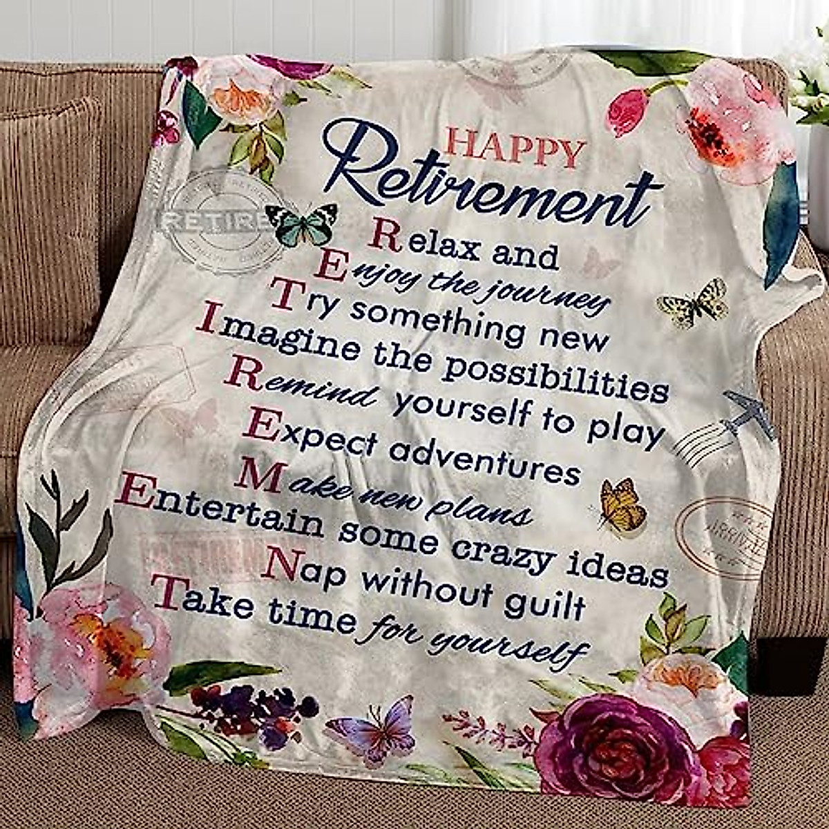 Tuoxiukan Retirement Blanket for Women 2023 Personalized Throw Blankets Soft Fuzzy Cozy Couch Blanket 60×80 Customized Floral Throw Blankets Fluffy Sofa Bed Blanket Gifts for Men