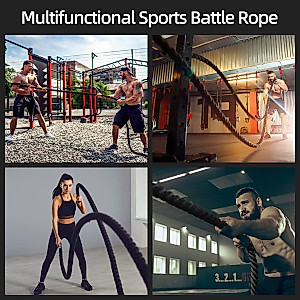 Max4out Battle Ropes 1.5 inch 30 ft - Polyester Workout Rope Heavy for Home Body Workouts Building Muscle, Gray Black