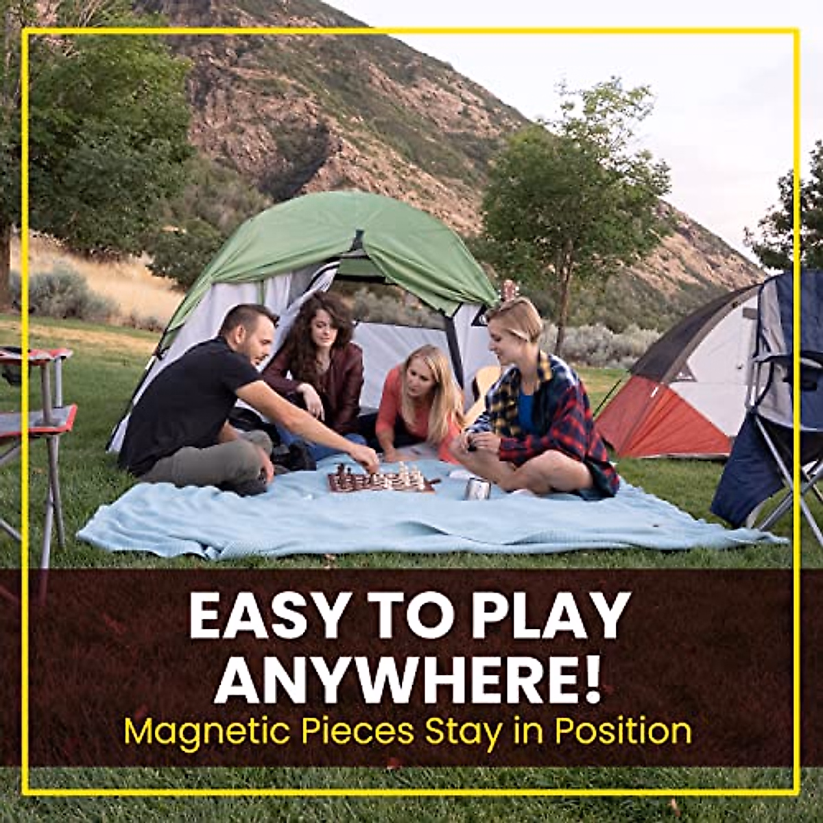 Magnetic Wood Chess Set-15-Inch-Folding Board, Portable Travel Chess Board Game Set Comes with Crafted Chess Game Pieces, Numbers & Letters in a Solution Storage, Great Chess Sets for Kids & Family.