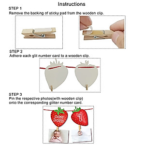 Strawberry Monthly Photo Banner - Sweet Berry 1st Birthday Monthly Banner Baby Girl 12 Month Photo Display Milestone Photograph Bunting Garland for Strawberry First Birthday Party,Baby Shower,Berry