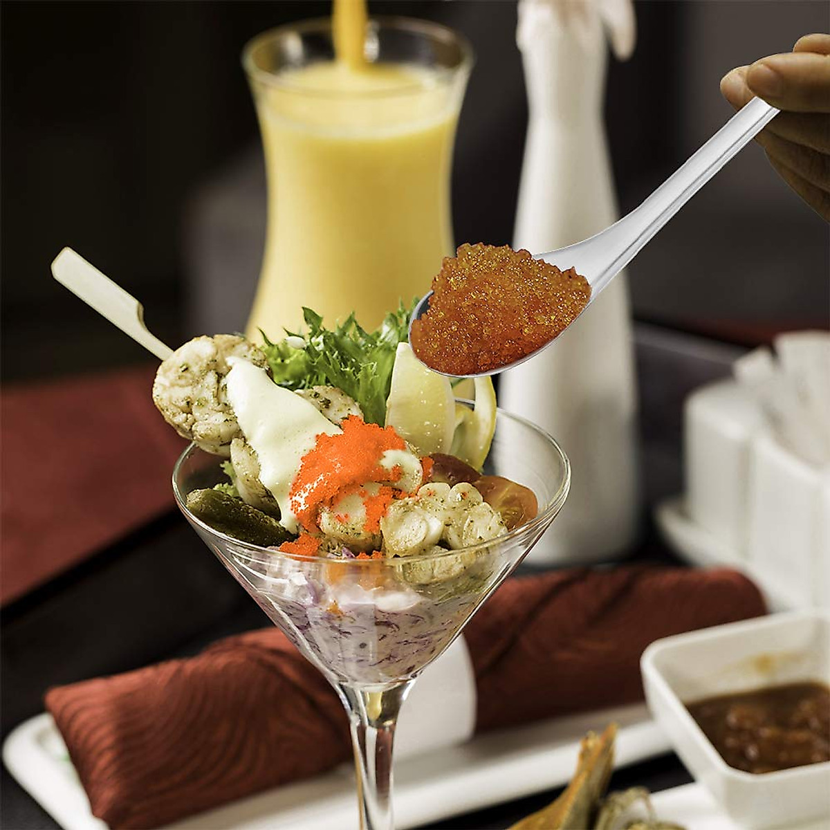 Spherification Spoon - Set of 2 Stainless Steel Spherification Spoon Molecular Slotted Bar Spoon Kitchen - KICW0071 (Silver)