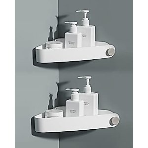 Sotfamily Corner Shower Caddy, Adhesive Plastic Shower Organizer for Bathroom, 2 Pack, White