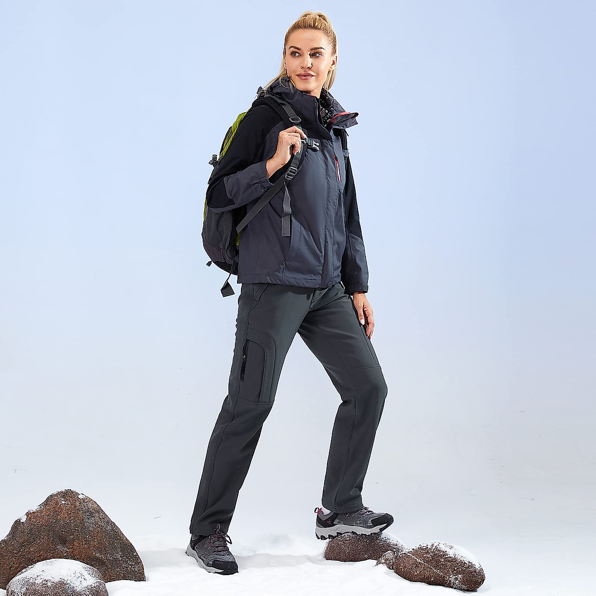 Toomett Women's Snow Pants Skiing Winter Insulated Soft Shell Outdoor Fleece Lined Hiking Pants with Zipper Pockets,H4409,Grey,4X-Large