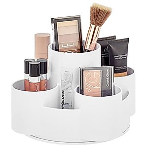 mDesign Spinning Lazy Susan Makeup Turntable Storage Center - 9 Sections - Rotating Organizer for Bathroom Vanity Counter Tops, Dressing Tables, Cosmetic Stations, Dressers - White