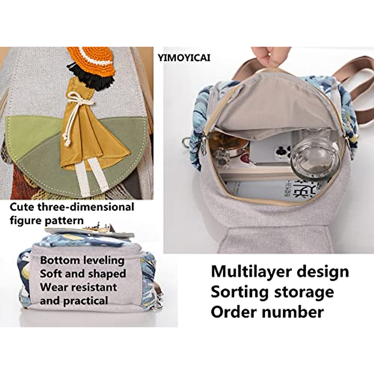 YIMOYICAI Backpack Purse for Women Girl's Convertible Sling Bag Boho Hippie Embroidered Woven Canvas with Woven Cotton Perfect Small Sling Bag Girl in the Wind