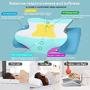 Pulatree Cervical Pillow for Neck Pain Relief, Odorless Contour Memory Foam Pillows with Cradles Design, Ergonomic Orthopedic Bed Pillows for Sleeping, Support Side Back Stomach Sleeper (Silky Cover)