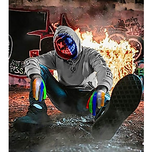 STONCH Halloween Mask Skeleton Gloves Set, 3 Modes Light Up Scary LED Mask with LED Glow Gloves, Halloween Decorations Anonymous Carnival Costumes glow purge Masks ​Gift for Boys Girl