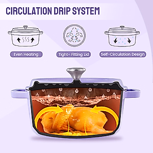 ROYDX Dutch Oven Pot with Lid, Enameled Cast Iron Coated Dutch Oven,Casserole Dish, Braiser Pan with Dual Handles for Bread Baking, Cooking, Oven Safe,All Stovetop (6 Quart, Purple)