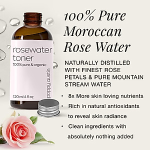 Poppy Austin 120mL Rose Water Toner for Face - Pure Face Toner, Cruelty-Free Rosewater Facial Toner - Triple Purified Rose Water for Face, Alcohol Free Rosewater Toner - Moroccan Rose Toner for Face