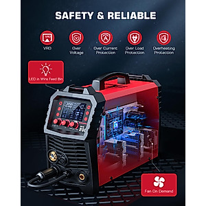 ARCCAPTAIN MIG Welder, 200Amp 6 in 1 Gas MIG/Gasless Flux Core MIG/Stick/Lift TIG/Spot welding/Spool Gun 110V/200V Aluminum Multi Process Welding Machine with LED Digital Display, Burn Back Adjustment