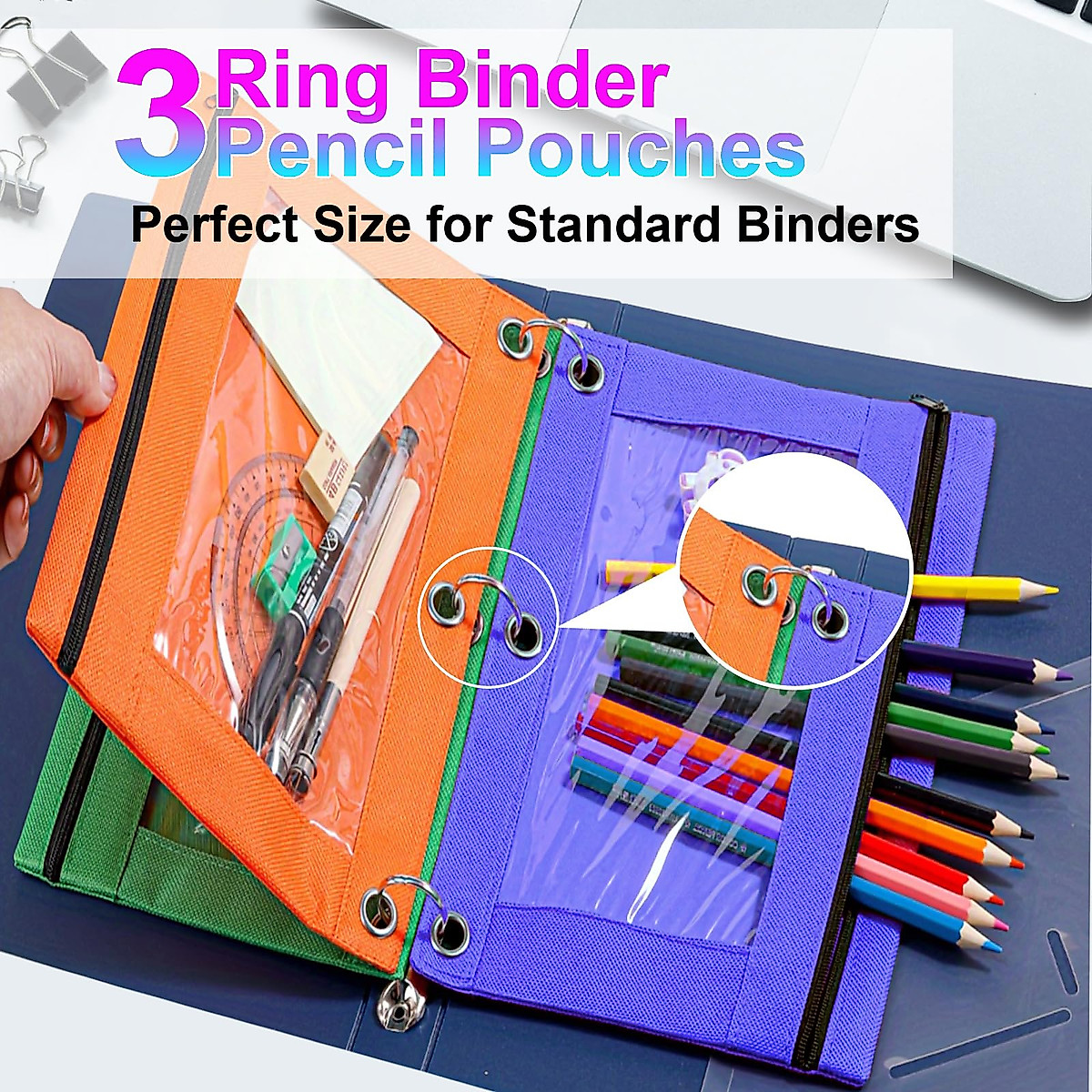 Pencil Pouch for 3 Ring Binder, 10 Pack Zipper Pouches with Clear Window, Oxford Pencil Holder Stationery Organziers Case Bag for School Classroom Supplies