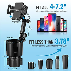 SCRWVESS Cup Holder Phone Mount, 2 in 1 Cup Holder Expander for Car Long Arm with 360°Rotation Cup Holder Cell Phone Holder for Car Compatible with All Smartphones