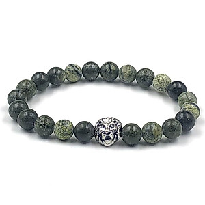 LKBEADS Natural Natural Russian Serpentine 8mm rondelle smooth 7inch Semi-Precious Gemstones Beaded Bracelets for Men Women Healing Crystal Stretch Beaded Bracelet Unisex