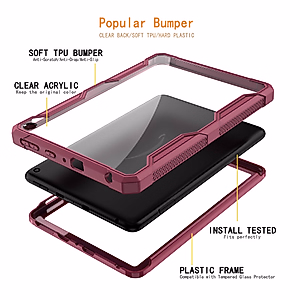 EpicGadget Case for Amazon Fire HD 8 / Fire HD 8 Plus (12th Gen, 2022 Released) - Clear Back Full Body Dual Layer Protective Hybrid Cover Case Support Wireless Charging for HD 8 Plus (Plum)