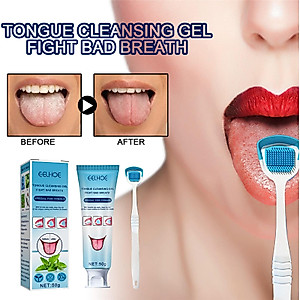 Tongue Cleaner + Medicated Tongue Gel Set - Cleaning with A Brush - Oral Care Removes Bad Breath Fresh Breath Tongue Coating Cleaning Bad Breath Treatments for Adults