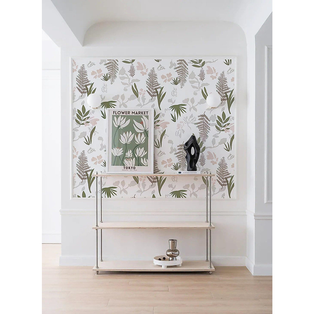 Floral Peel and Stick Wallpaper Modern Leaf Contact Paper Removable Wallpaper Decorative Self Adhesive Wallpaper Wall Paper 17.3" x 393.7"