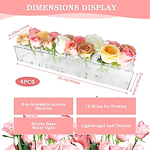 4Pcs Acrylic Flower Vase with 16 Holes,(15.8*4*2.4inch)Decorative Long Clear Vase Modern,Rectangular Acrylic Vases for Wedding Centerpiece Votives Box for Dining Table Reception Home Party Decorations