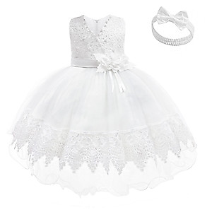 LZH Baby Girl Party Dress Baby Christening Outfit Girl Baby Girl Dresses 0-3 Months Fancy First Baptism Elegant Party D-White